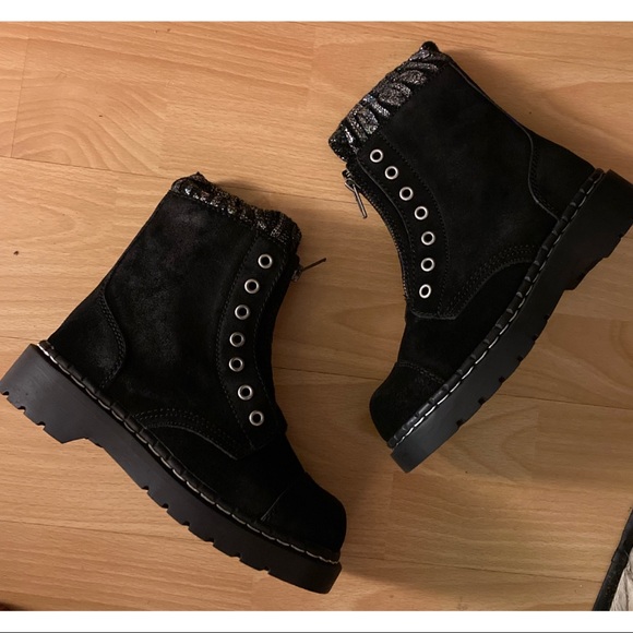 tuk | Shoes | Tuk Zipper Front Waxy Suede Combat Boots | Poshmark